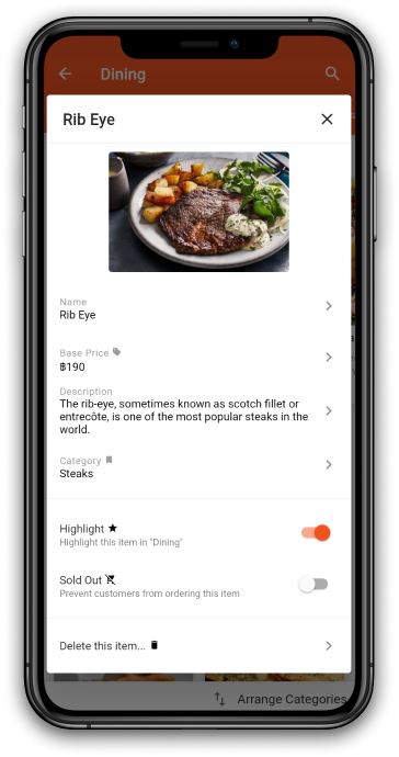 Dishes: App to create online menu and take orders.